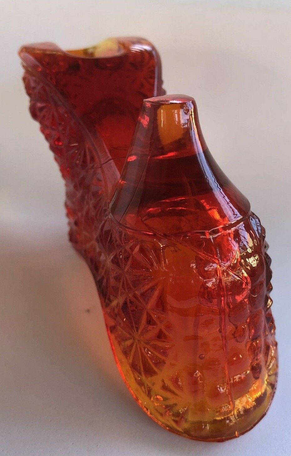 1970's Fenton Amber Red Glass Shoe Slipper Daisy Beautiful 2 1/2"H X 6 ...