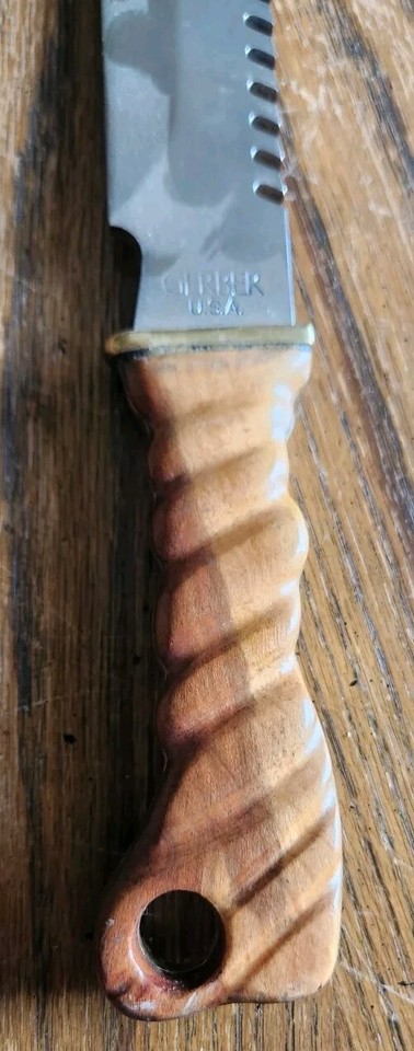 Custom GERBER BMF Fixed Blade Knife Wooden Spiral Handle Polished Blade ...