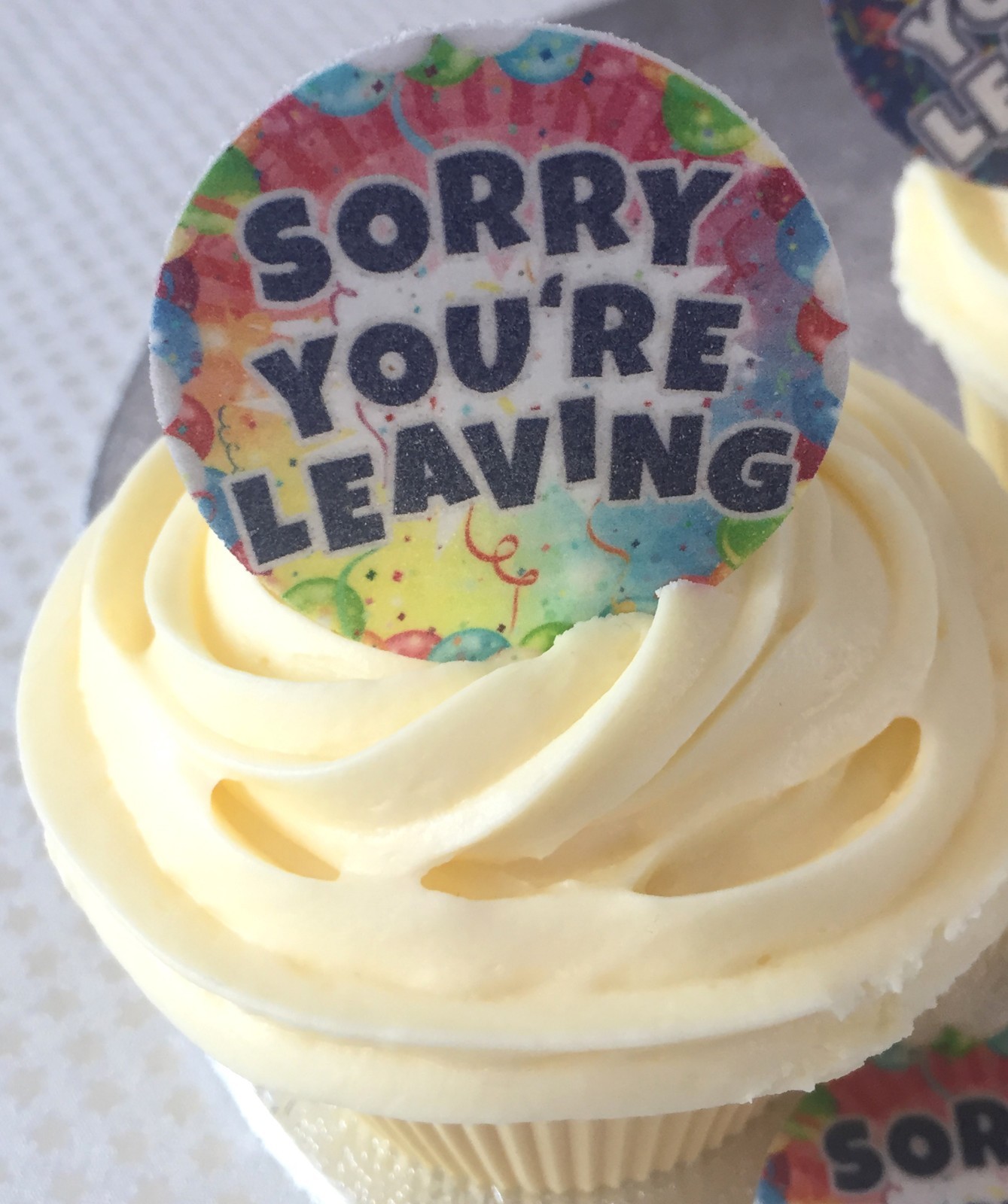1.5 Inch Sorry Youre Leaving Edible Wafer Rice Paper Party Cupcake Bun ...