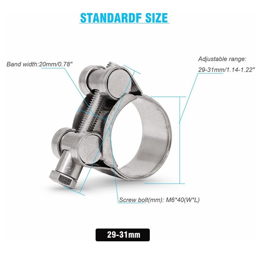 4x 29-31mm T-Bolt Hose Clamp 304 Stainless Steel For Intercooler Pipe ...