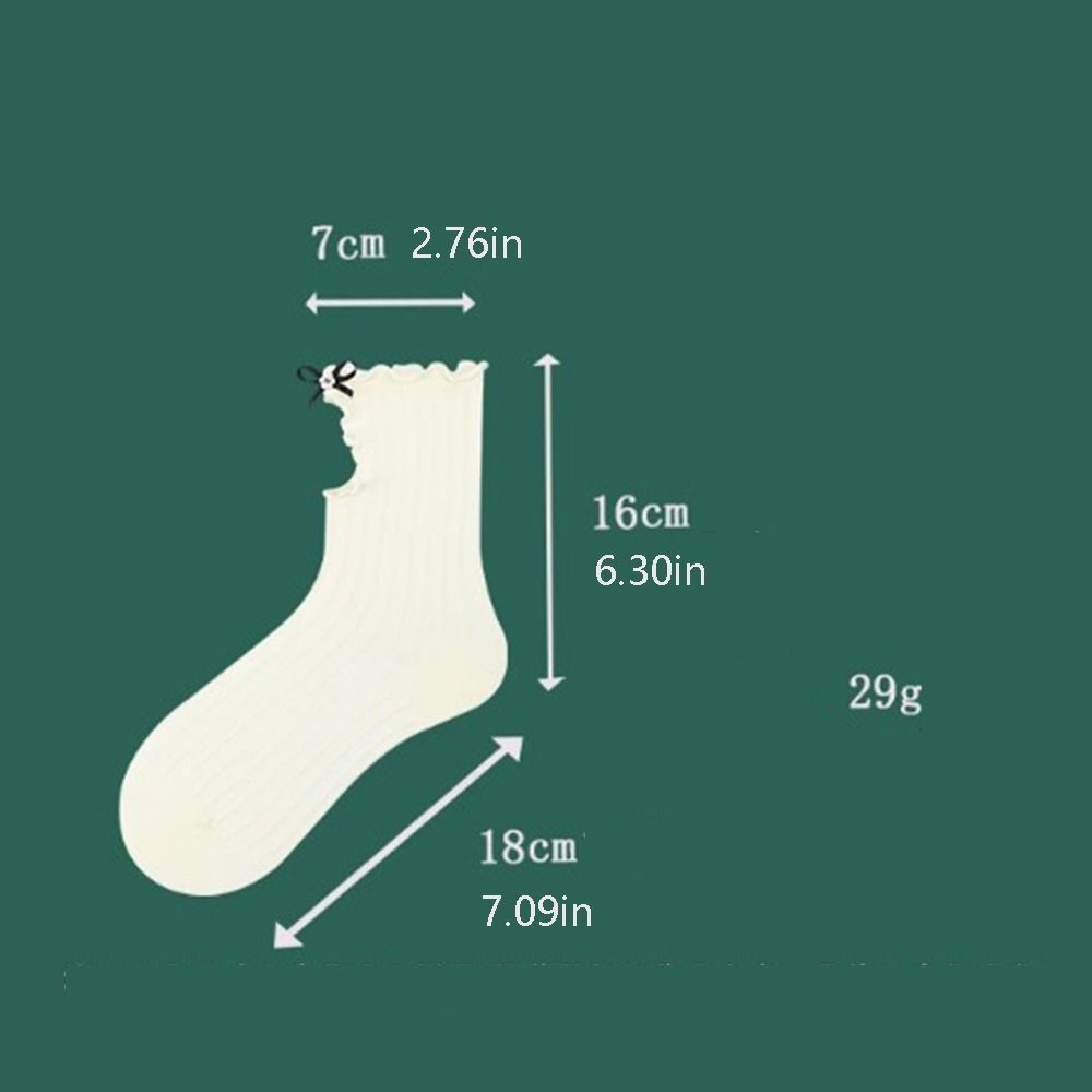 JK Japanese Style Socks Pearl Bow Long Socks Cute Ruffle Socks Solid ...