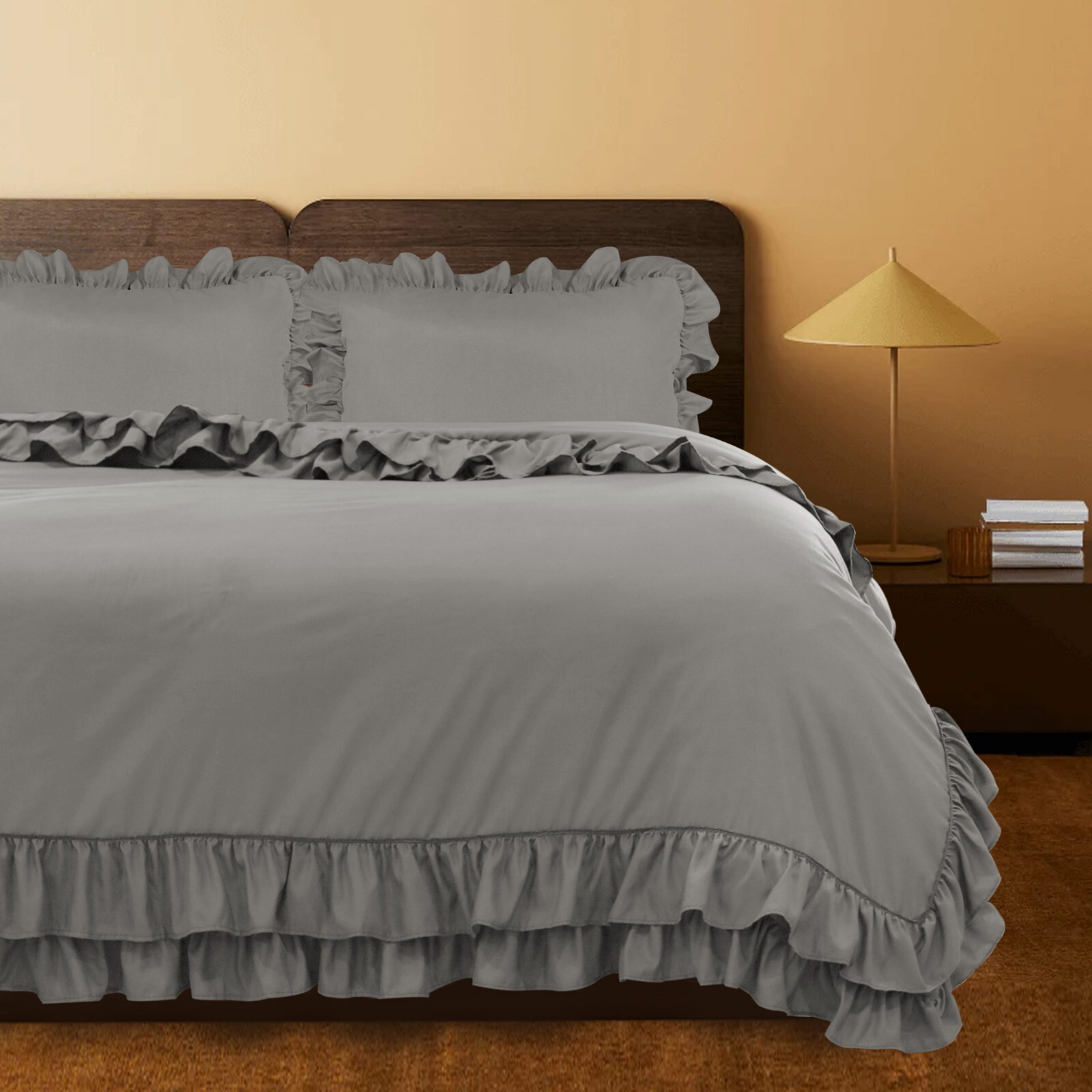 Ruffled Frilled Borders Duvet Cover 3 PC Bedding Set Single Double King ...