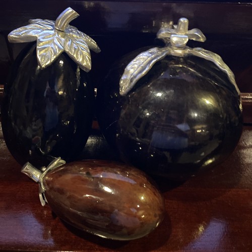 Artesana Home Vintage weighted Resinated Gourds Pewter Eggplant Set ...