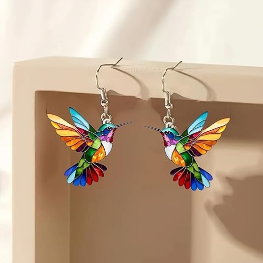 Acrylic Hummingbird Earrings 2D Bird Shape Earrings For Women Girls Ear ...