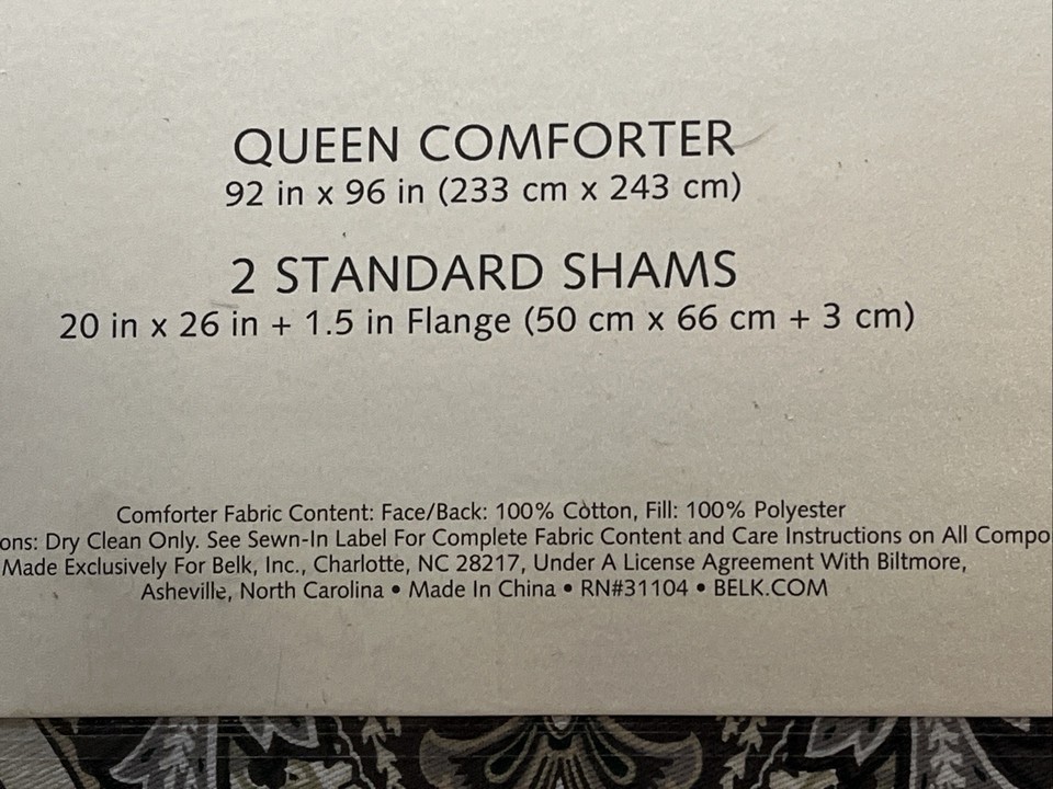 Biltmore Comforter Set with 2 Pillow Shams & Comforter Queen Size NEW ...