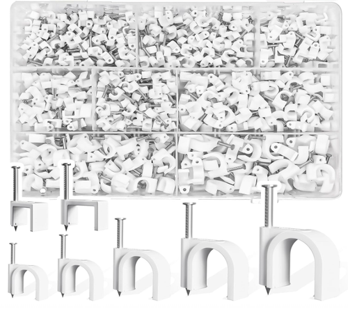 Round/Square White Cable Clips 4mm-50mm with Fixing Nails - Packs of 6 ...