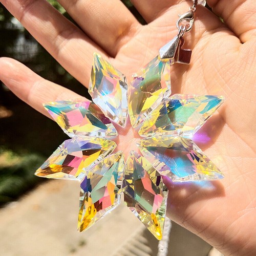 Suncatcher 80MM AB Christmas Glass Decoration Faceted Maple Crystal Car ...