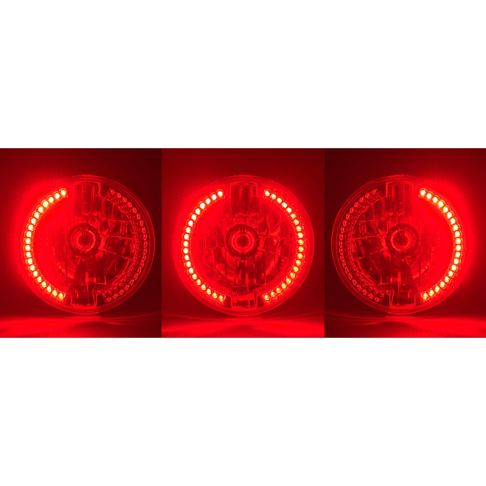 7" Halogen Red Split LED Halo Ring Angel Eye Headlight Headlamp Light ...