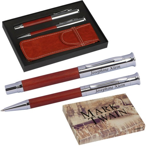 Mark Twain Penna a Sfera a Rotazione E Stilografica Legno IN Astuccio ...