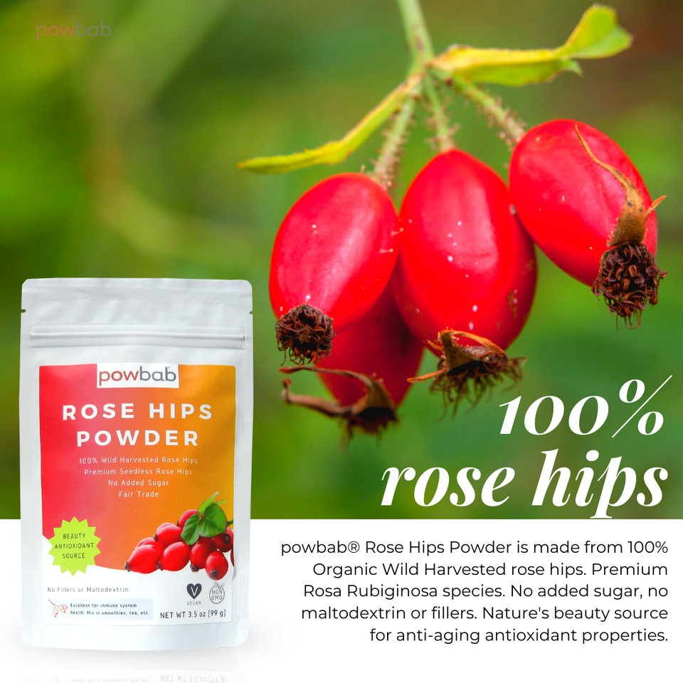 powbab Rose Hips Powder: 100% Organic Rosehip. Premium Rosa Rubiginosa ...