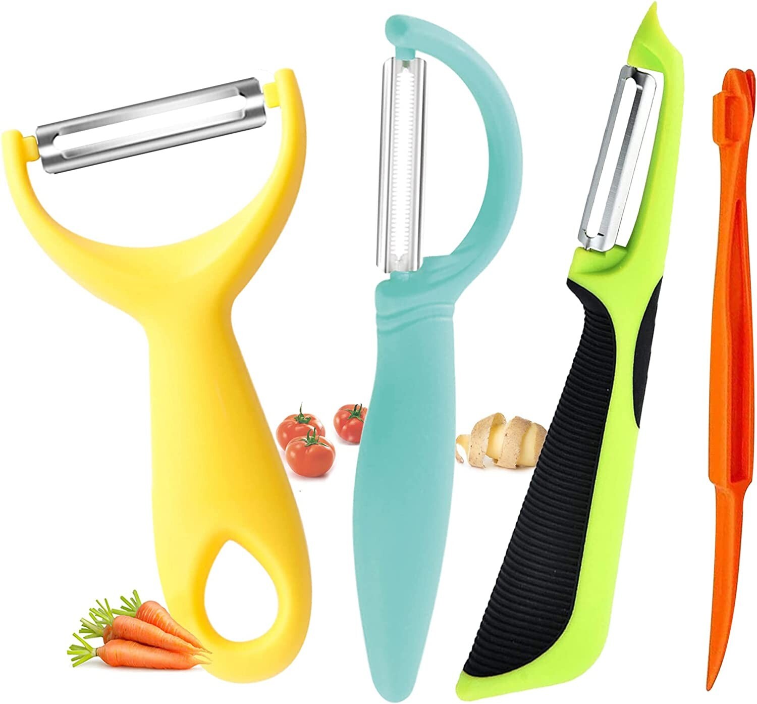 4 Piece Peeler Set Swivel Easy Grip Stainless Steel New in Package ...