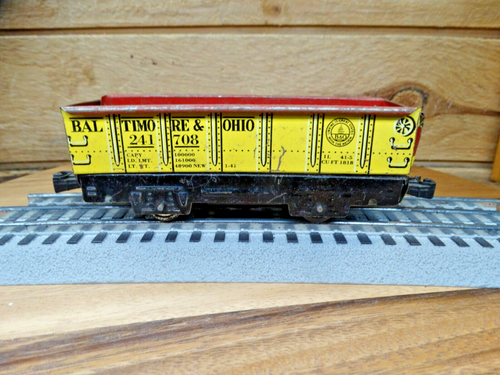 Vtg MARX O27 Pre War Tin Litho 4 Wheel B&O 24108 Yellow Railroad Train Gondola | eBay