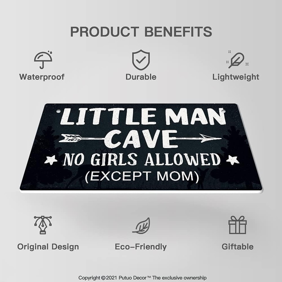 Putuo Decor Little Man Cave Sign, Boys Room No Girls Allowed Except Mom ...