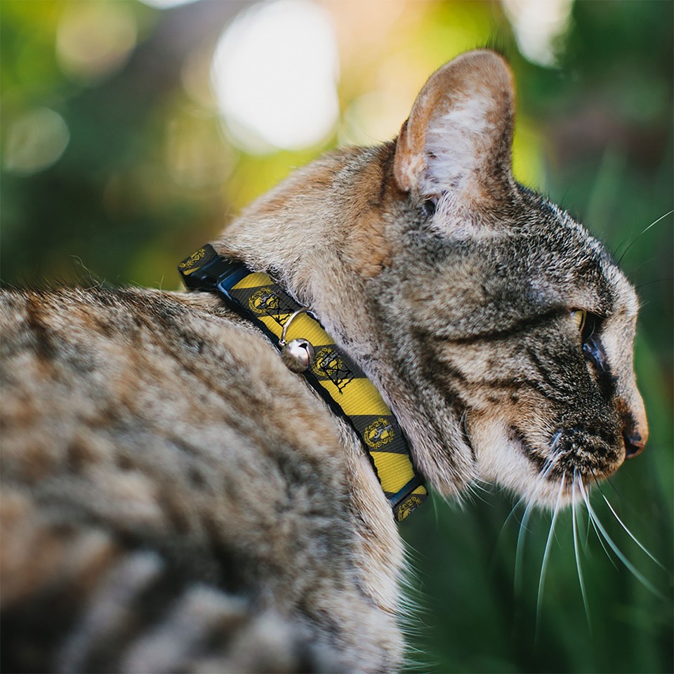 Cat Collar Breakaway with Bell HUFFLEPUFF Crest Diagonal Stripe ...