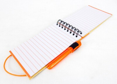 Mini Pocket Jotter Notebook & Pen, Orange, Spiral Bound, Elastic ...