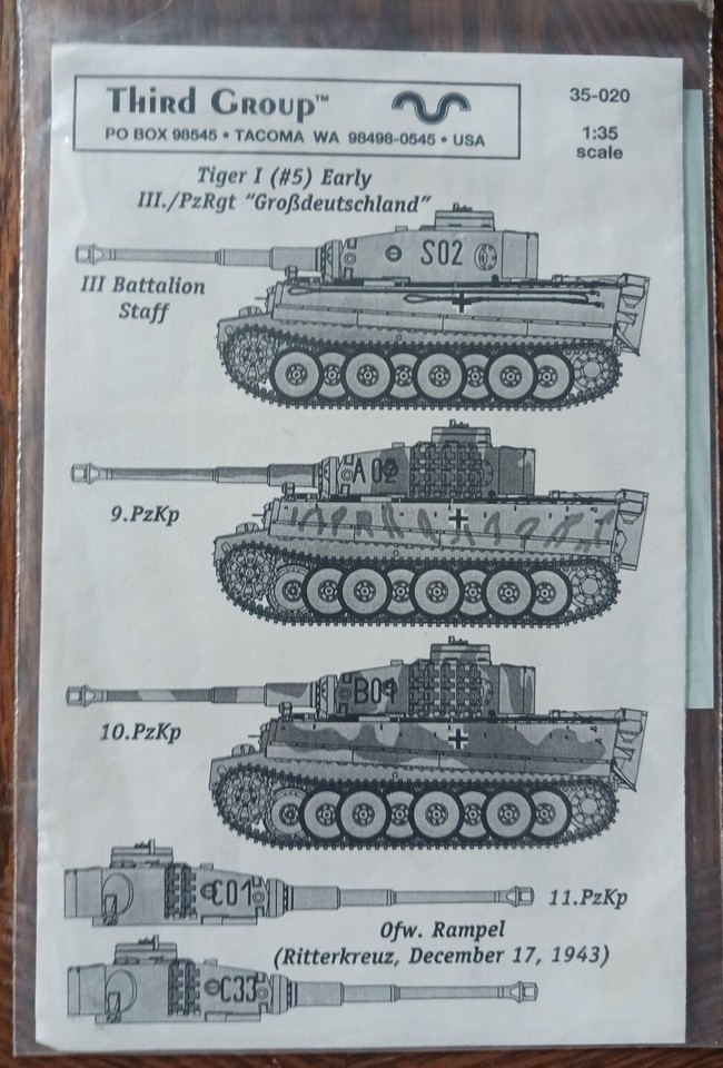 Third Group Decal 1/35 Tiger 1 35-020 | eBay