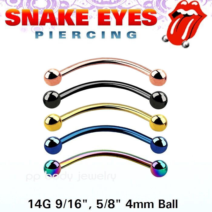 1pc. 14G Anodized 316L Surgical Steel Curved Barbell Snake-Eyes ...
