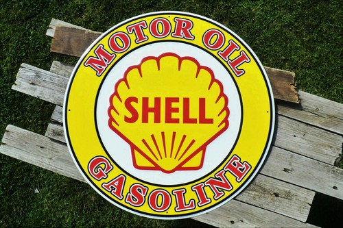 Shell Motor Oil & Gasoline Embossed Tin Metal Sign - Pecten - Gas ...