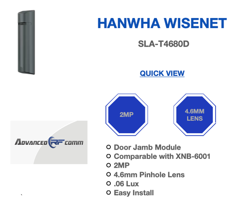 Hanwha Vision Wisenet SLA-T4680D 4.6mm Pinhole Lens 2mp Door Jam Camera ...