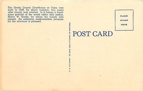GA, Cairo, Georgia, County Court House, Ashville Post Card No. E-9306 ...