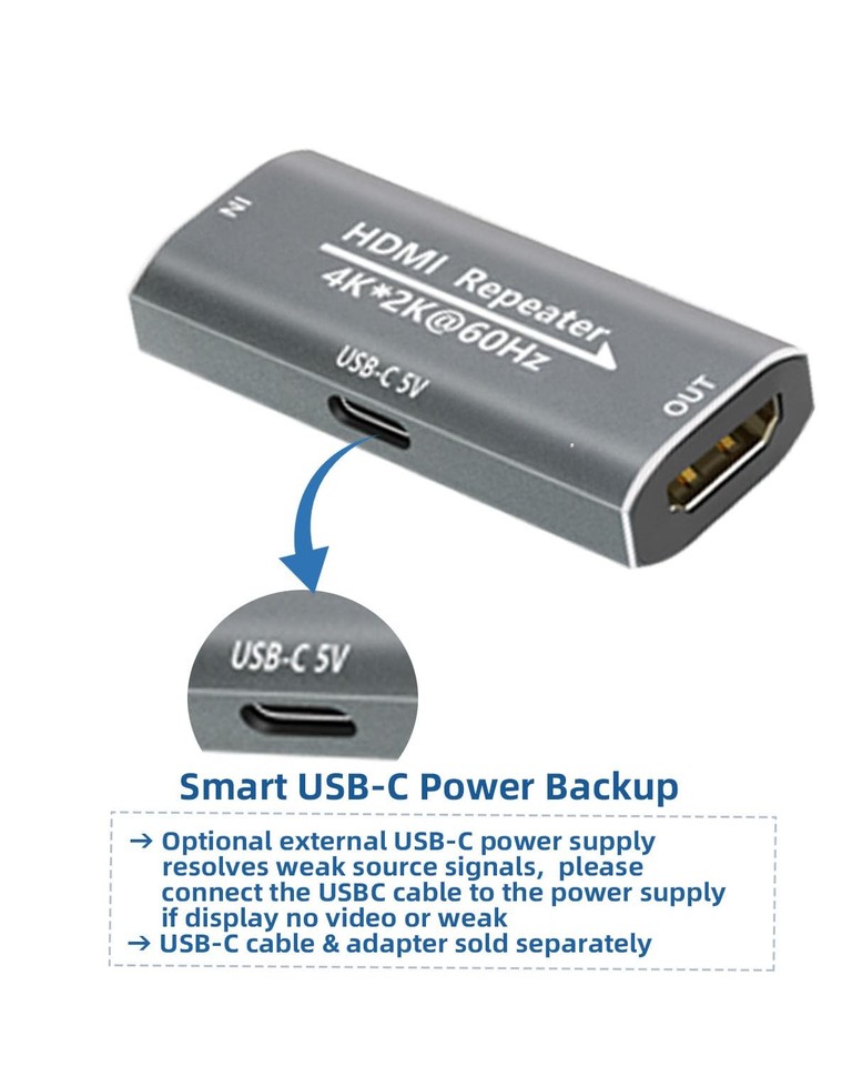HDMI Booster,HD Amplifier Repeater 4K 60hz, HD Extender Amplifier ...