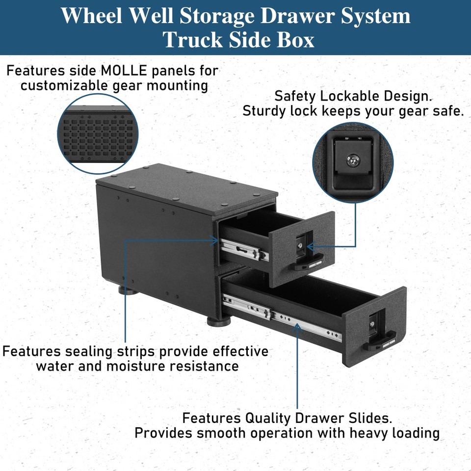 Wheel Well Storage Drawer System Truck Side Box fit Jeep Gladiator ...