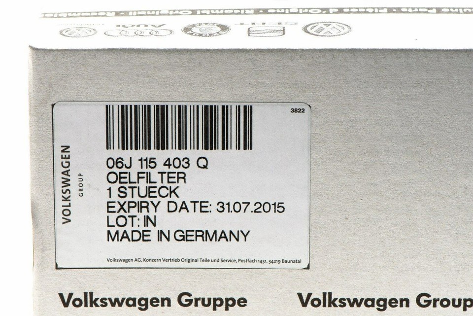 NEW GENUINE OEM VW Volkswagen Single 2.0L TURBO Oil Filter 06J115403Q ...