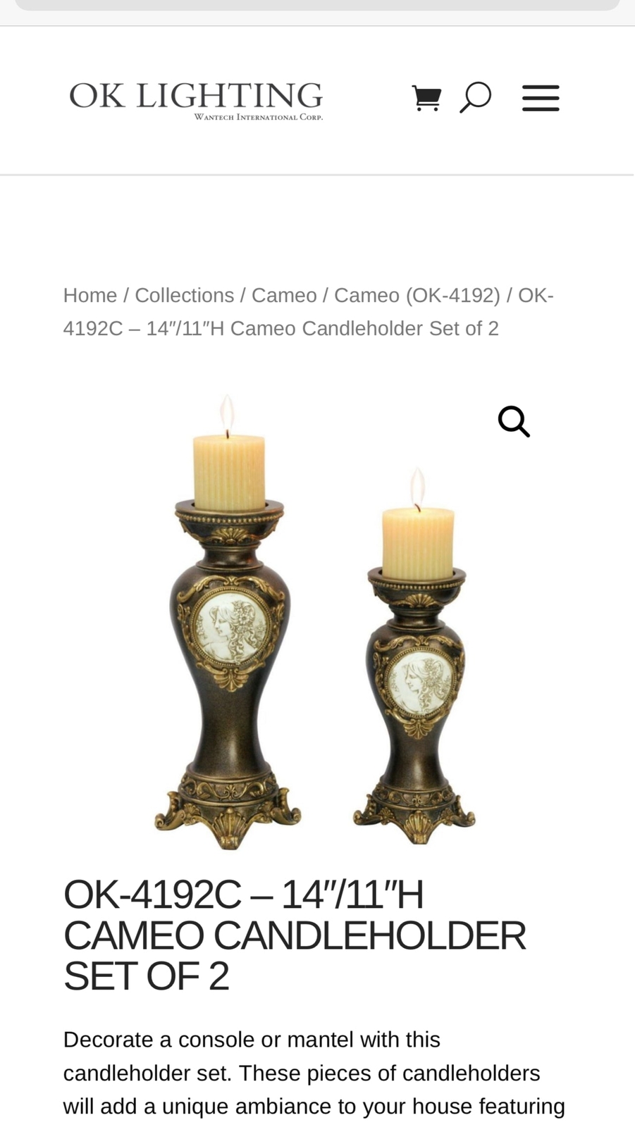OK-4192C – 14″/11″H CAMEO CANDLEHOLDER SET OF 2 | eBay