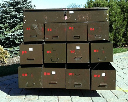 Collectible Vietnam Military Steel Cabinet 14 Drawer Olive Green Dehler ...