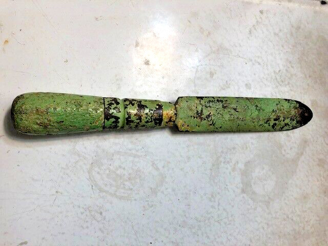 Antique early Primitive Wood IRON Ice Breaker knife old chippy GREEN ...