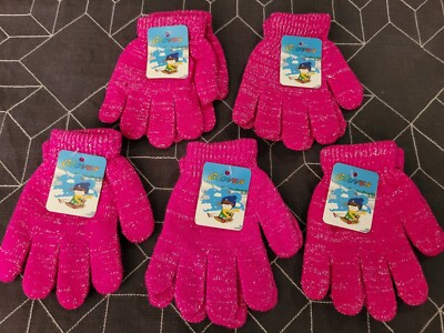 5 Pairs of Winter Gloves Kids Pink - Thermal Knit Stretchy Fuzzy Glove ...