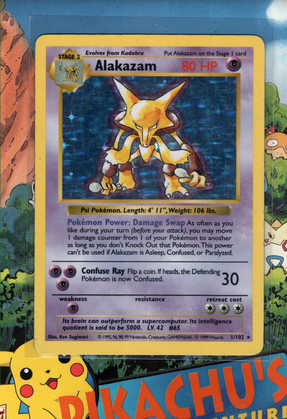 Pokémon TCG Alakazam 1/102 - Base Set - Shadowless - Holo Rare WOTC MP ...