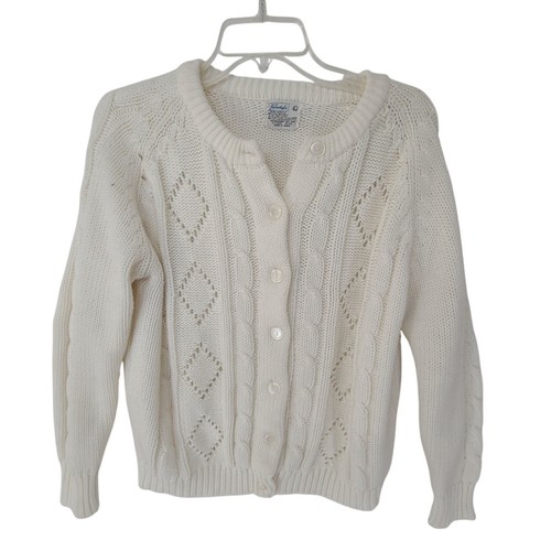 Primstyle Women's Button Up Cable Knite Cardigan Sweater Cream Size L ...