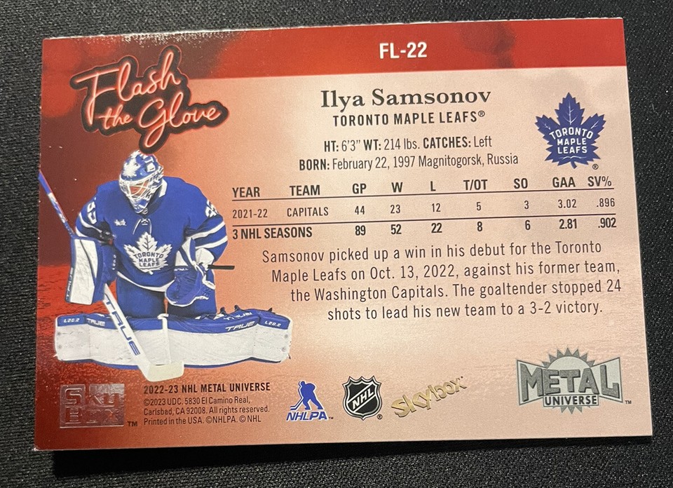 2022-23 Metal Universe Flash The Glove FL-22 Ilya Samsonov Toronto ...