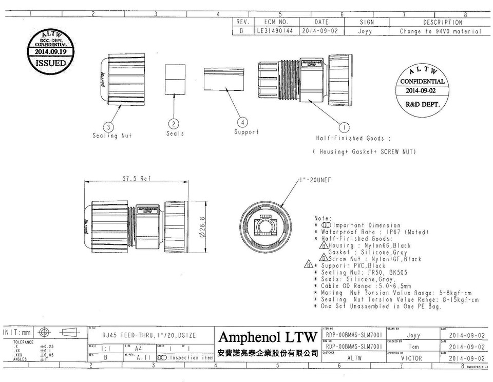 IP67 RJ45 RDP-00BMMS-SLM7001 Amphenol LTW old pn RJ-00BMMA-SL7001 | eBay