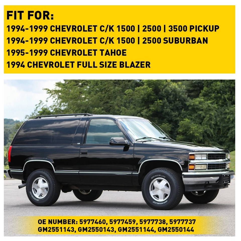 4Pc Full LED Smoked Corner For 94-98 Chevy C/K Side Marker Lights 1500 ...