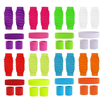 NEON LEG WARMERS HEADBAND /WRISTBANDS SWEATBANDS HEN PARTY 80S FANCY ...
