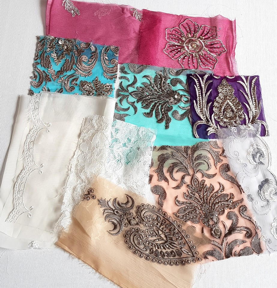 Sari scraps beaded embellished fabric offcuts art projects sequin ...