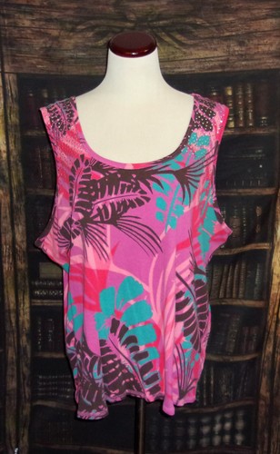 Fashion Bug Women's 4X Tropical Tank Top – Multicolor Pink Sleeveless ...