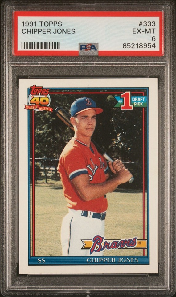 1991 Topps Chipper Jones #333 ERROR Missing 40th Logo PSA 6 Rookie RC ...