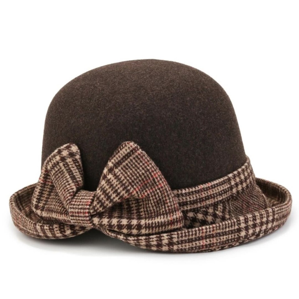 Women Lady Vintage Wool Round Fedora Bow Cloche Derb Felt Bowler Cap ...