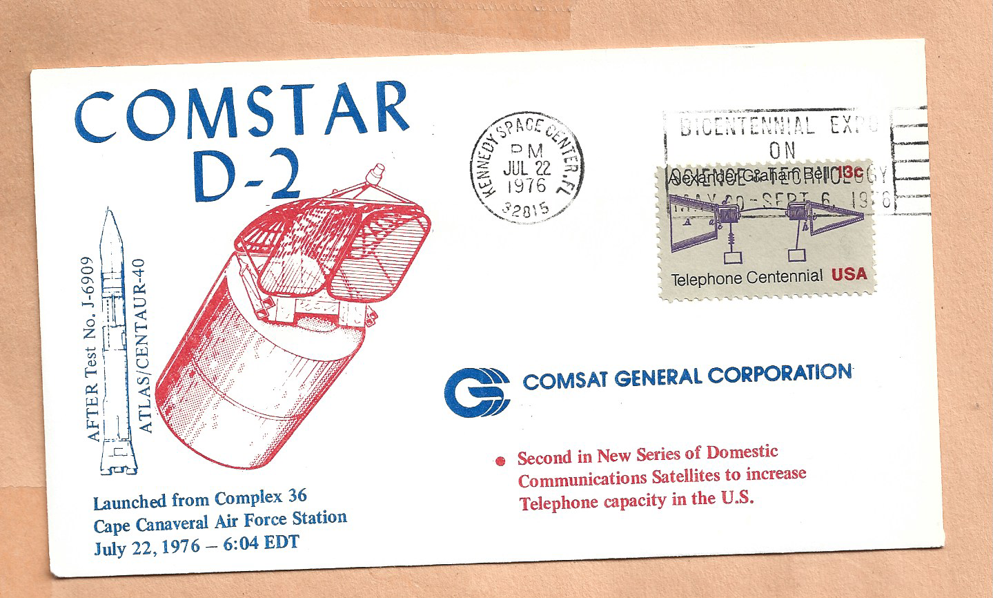 COMSTAR D-2 LAUNCH JUL 22,1976 KSC SCPS # 76/12 SPACE COVER NASA | eBay