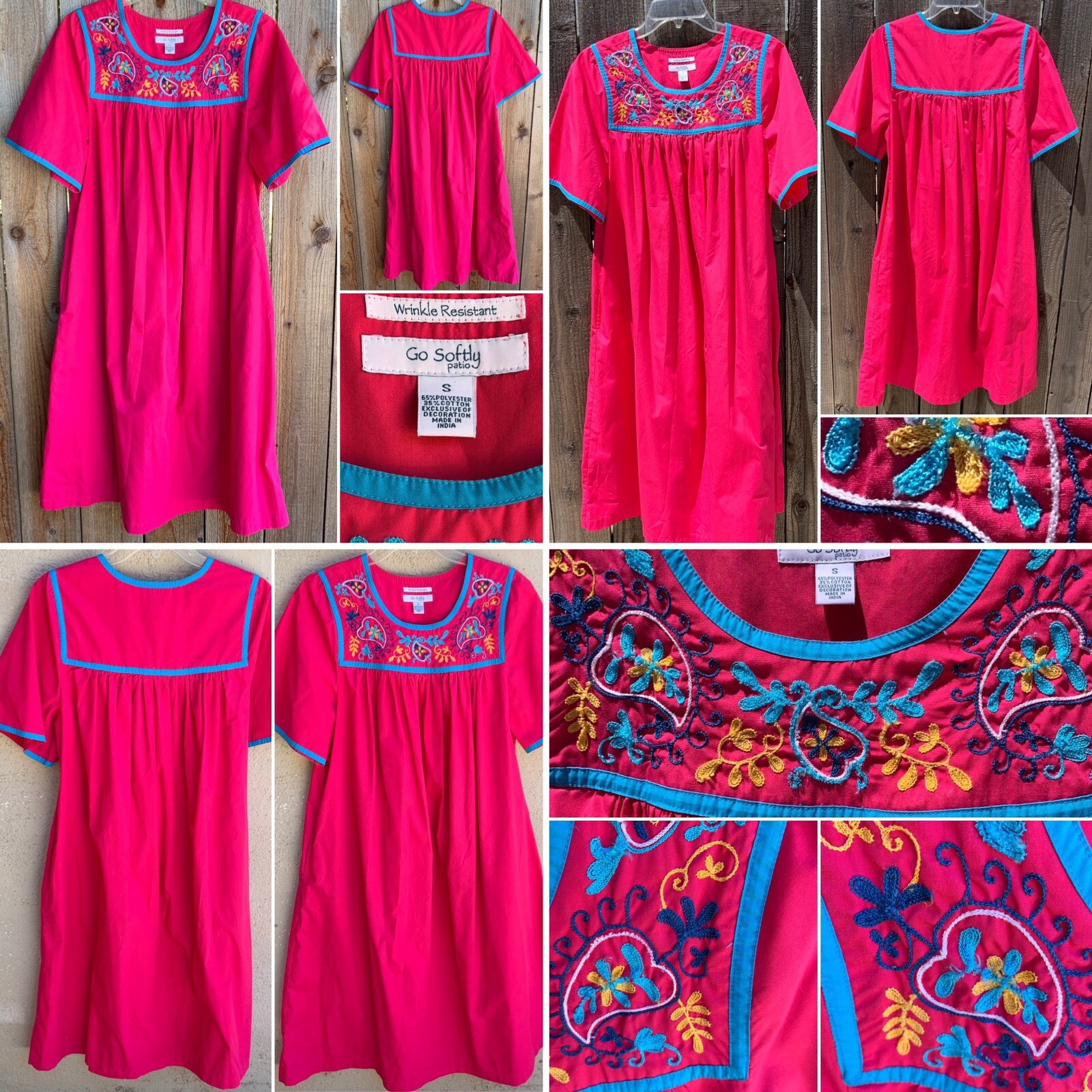 Go Softly Patio Dress Embroidered Hot Pink Muumuu Sz … - Gem