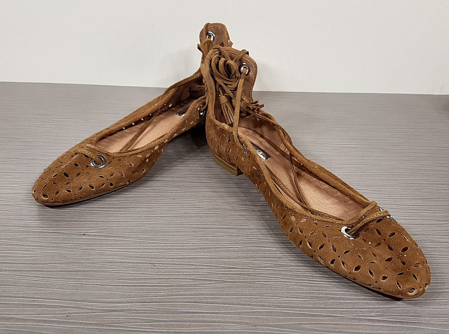 Halogen Nella Ghillie Flat, Cognac Perforated Leather, Womens Various ...