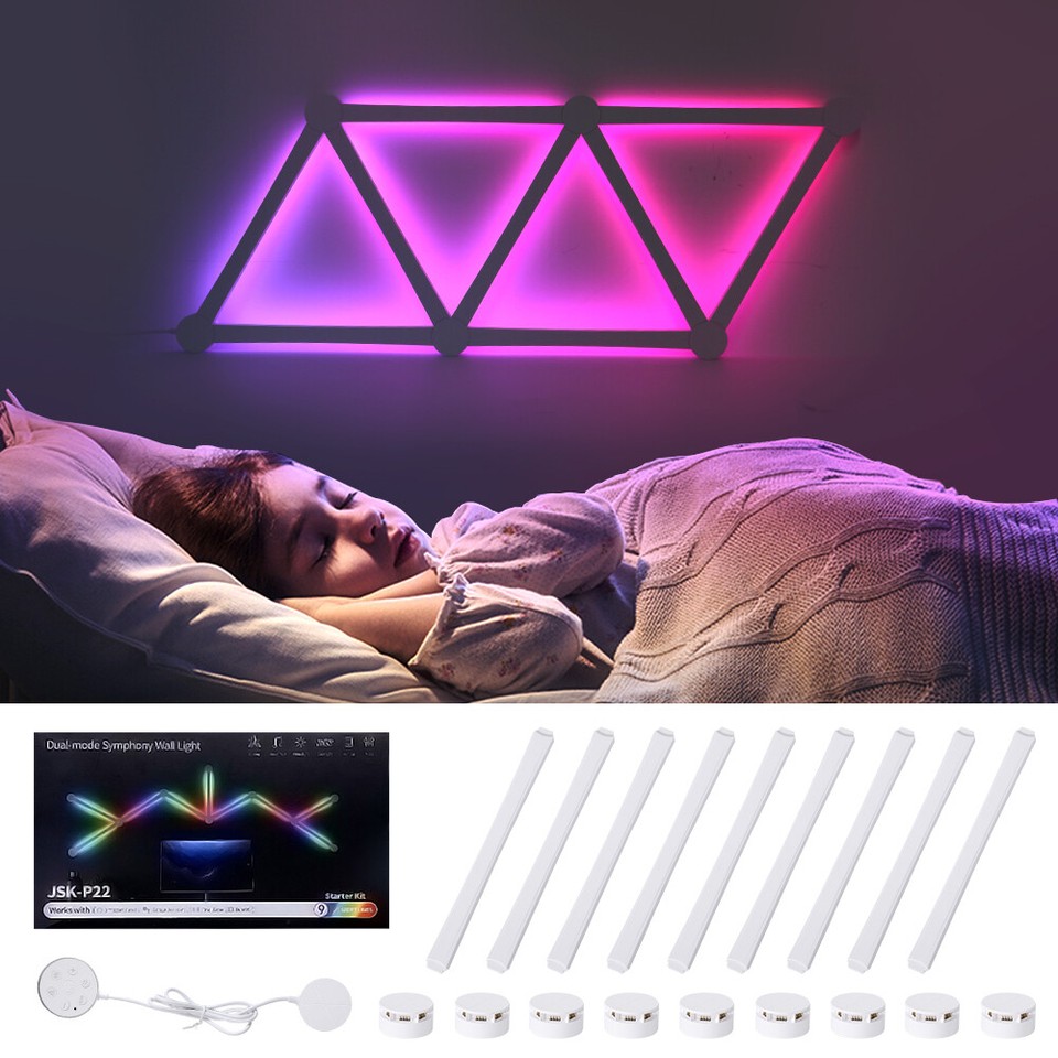 9PCS RGB Wall Splicing Lights APP Smart Control Dimmable LED Gaming ...