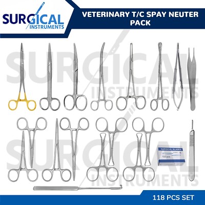 118 Pcs T/C Spay Neuter Pack Veterinary Instrument Forceps Scissor Set ...