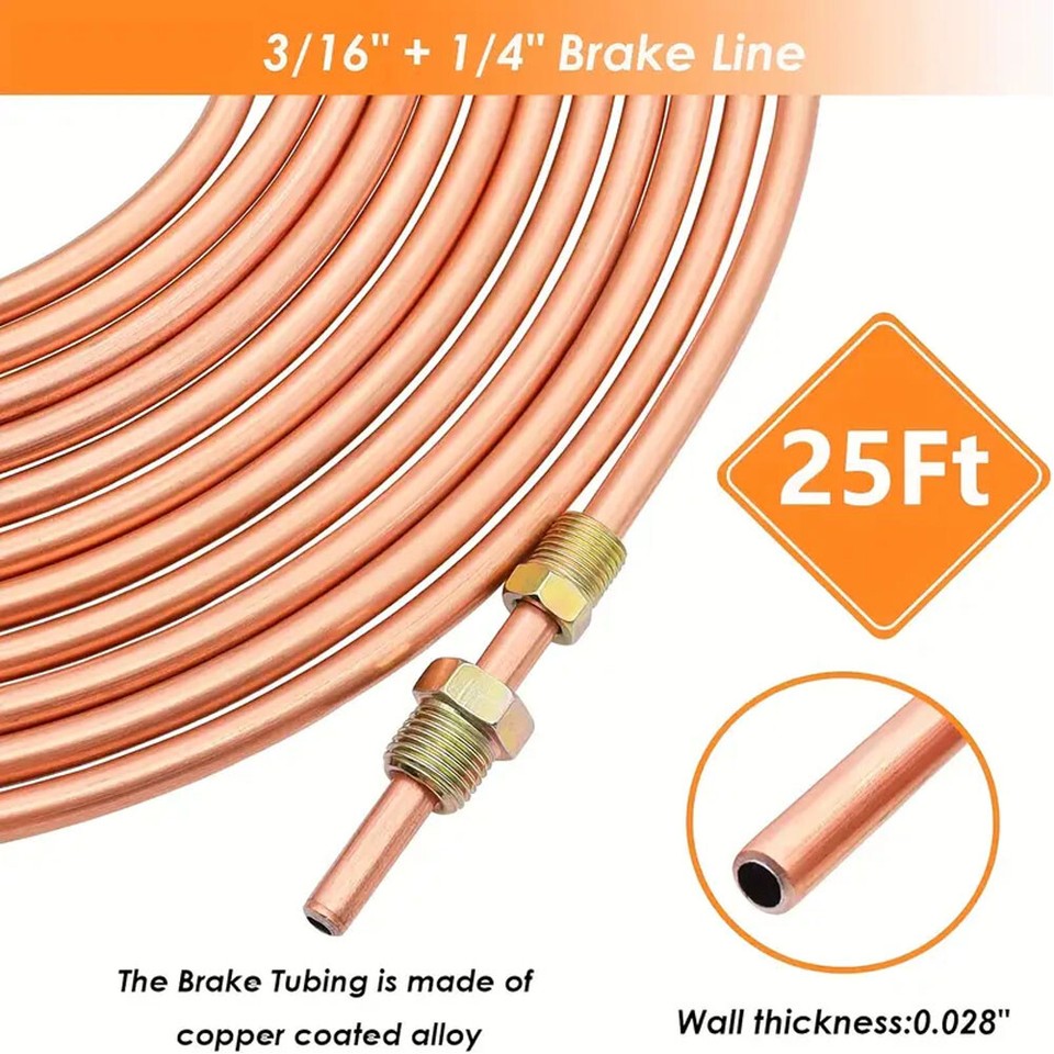 25 ft 3/16" + 1/4" Copper Coated Brake Line Kit Double & Single Flaring ...
