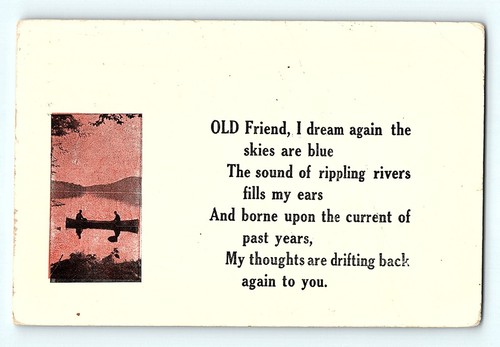 Old Friend Poem Two Men on the Lake Boat Red Vintage Postcard E5 | eBay