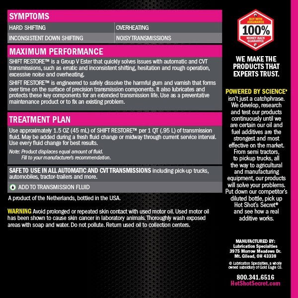 Hot Shot's Secret Shift Restore Automatic Transmission Additive 16 oz ...