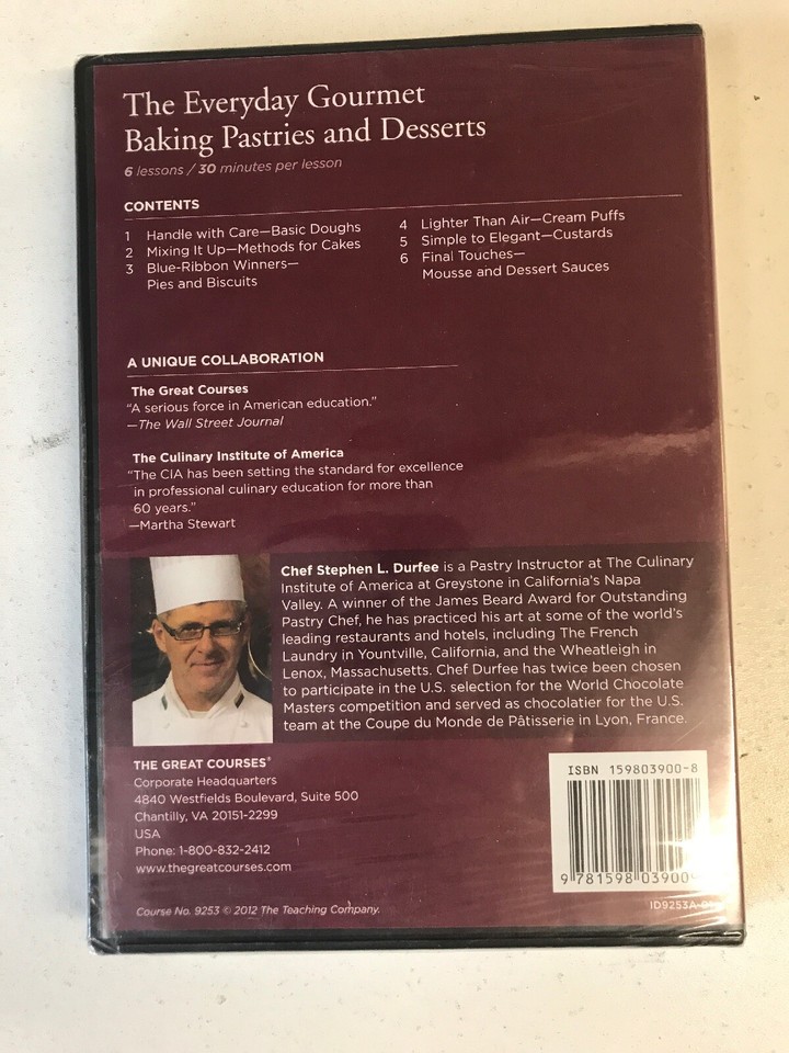Teaching Co Great Courses DVD Everyday Gourmet BAKING PASTRIES DESERTS ...